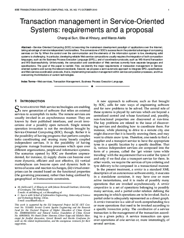 (PDF) Transaction management in Service-Oriented Systems: requirements ...