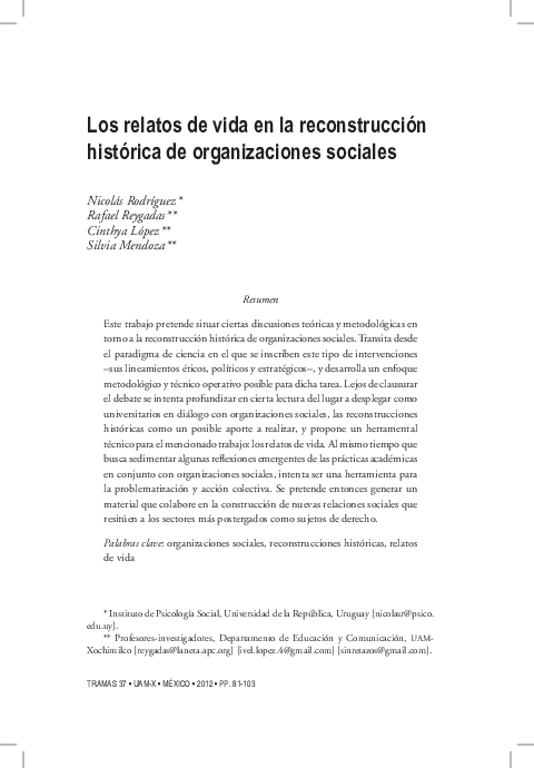 (PDF) Los relatos de vida en la reconstrucción histórica de ...