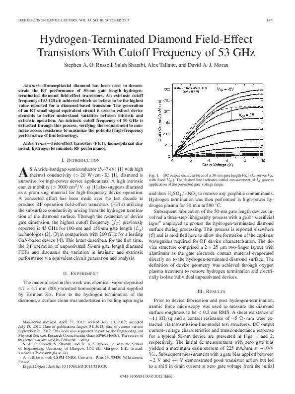 (PDF) Hydrogen-terminated diamond field-effect transistors with cutoff ...