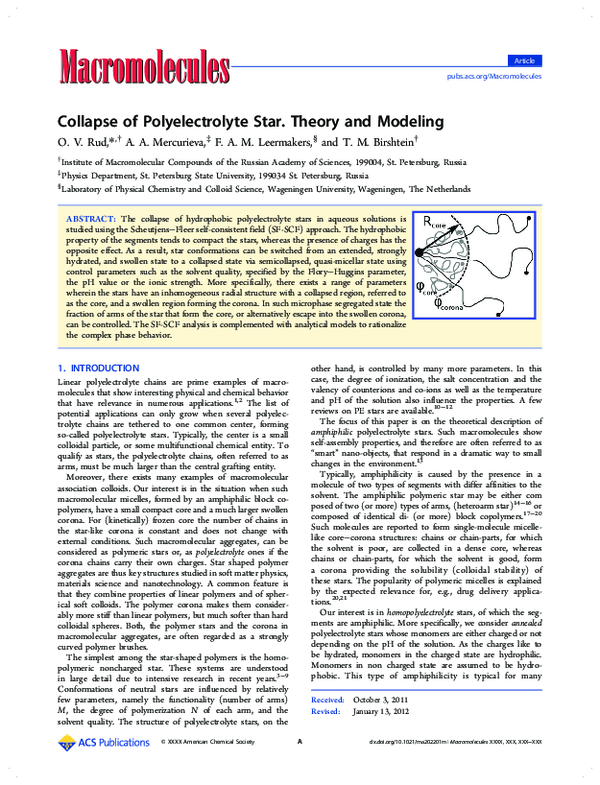 (PDF) Collapse of Polyelectrolyte Star. Theory and Modeling