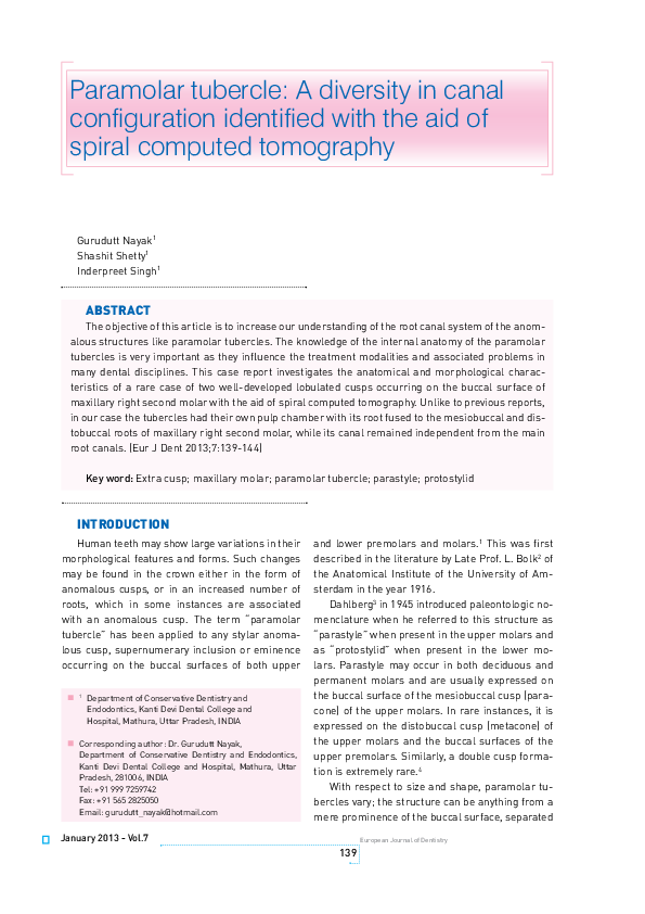 (PDF) Paramolar tubercle-A diversity in canal configuration identified ...