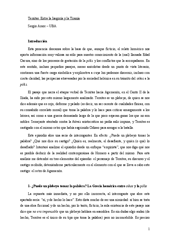 (DOC) Tersites. Entre la Isegoría y la Tiranía