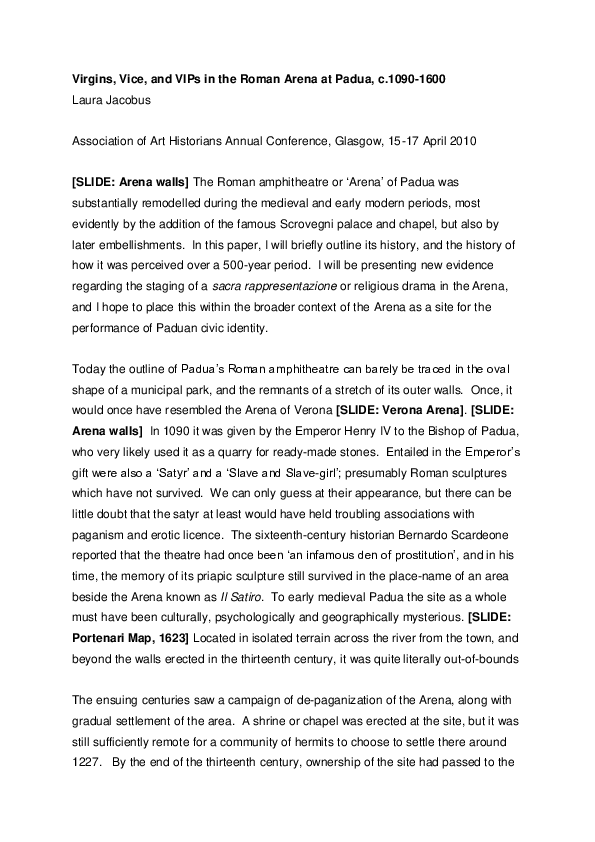 (PDF) ‘Virgins, Vice, and VIPs in the Roman Arena at Padua, c.1090-1600 ...