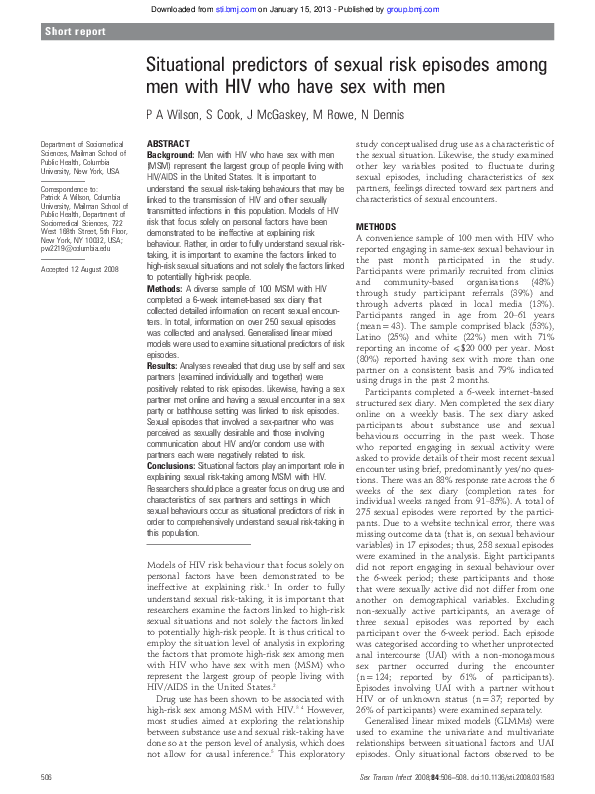 (PDF) Situational predictors of sexual risk episodes among men with HIV ...