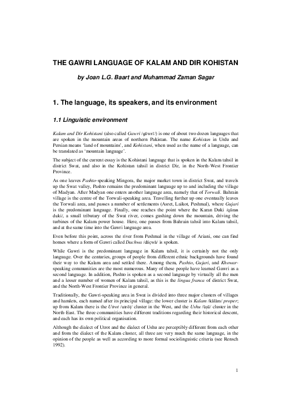 (PDF) The Gawri Language of Kalam and Dir Kohistan (with Muhammad Zaman ...