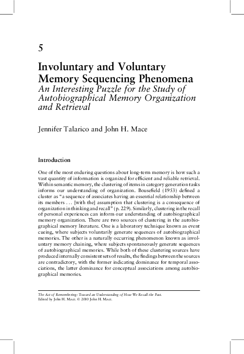 (PDF) Involuntary and voluntary memory sequencing phenomena: An interesting puzzle for the study ...