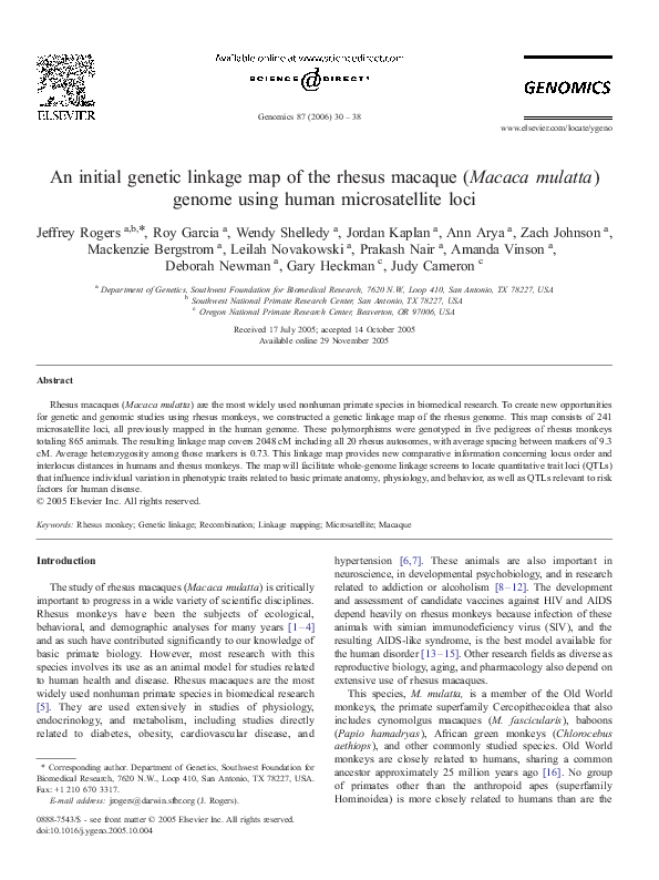 (PDF) An initial genetic linkage map of the rhesus macaque (Macaca ...