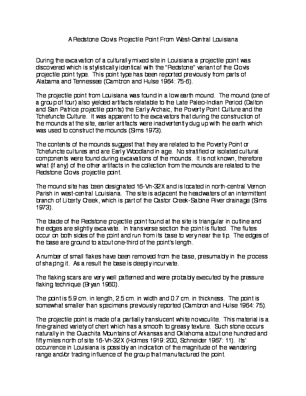 (PDF) A Redstone Clovis Point from West-Central Louisiana.