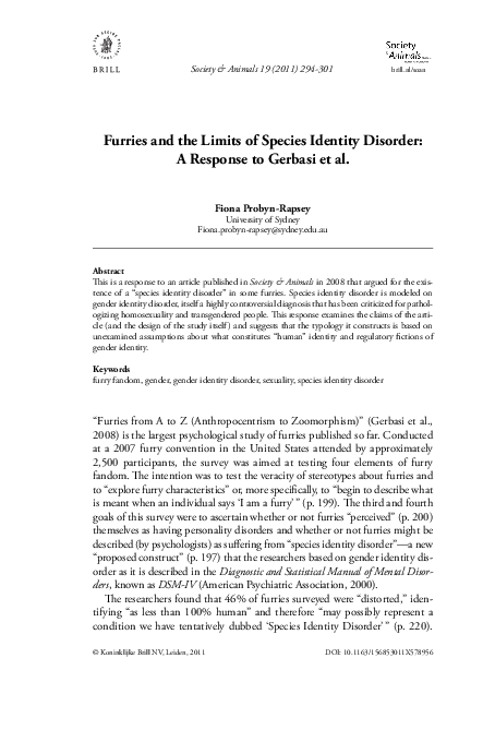 (PDF) Furries and limits of 'species identity disorder'