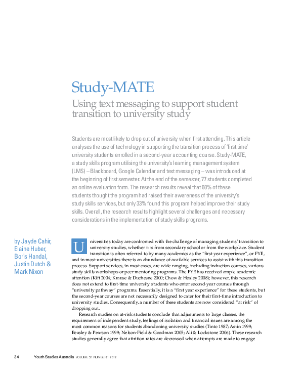 (PDF) Study-MATE: Using text messaging to support student transition to ...