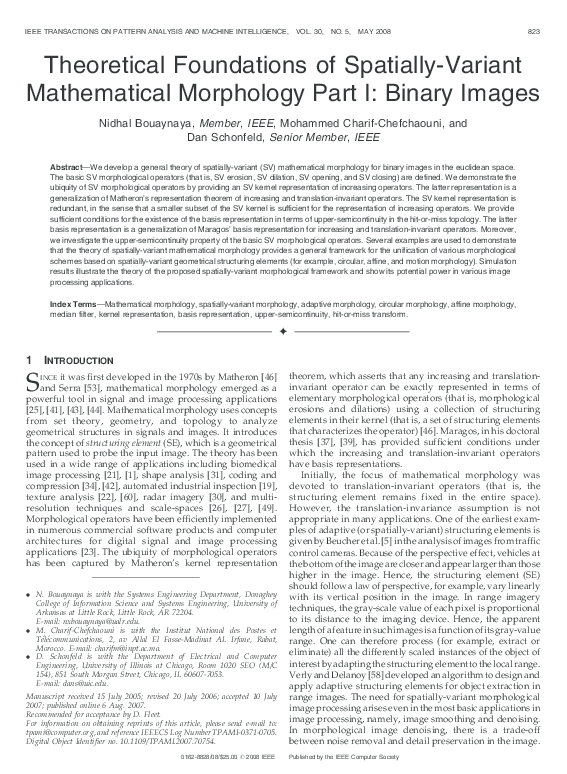 (PDF) Theoretical Foundations of Spatially-Variant Mathematical Morphology Part I: Binary Images
