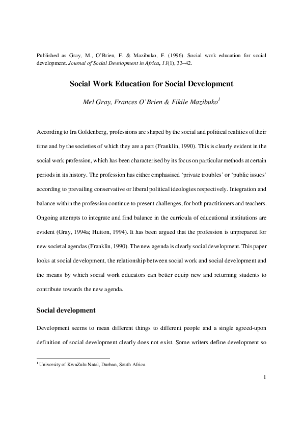 (PDF) Social Work Education for Social Development