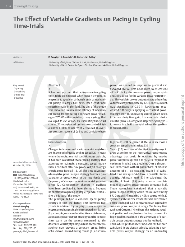 (PDF) The Effect of Variable Gradients on Pacing in Cycling Time-Trials
