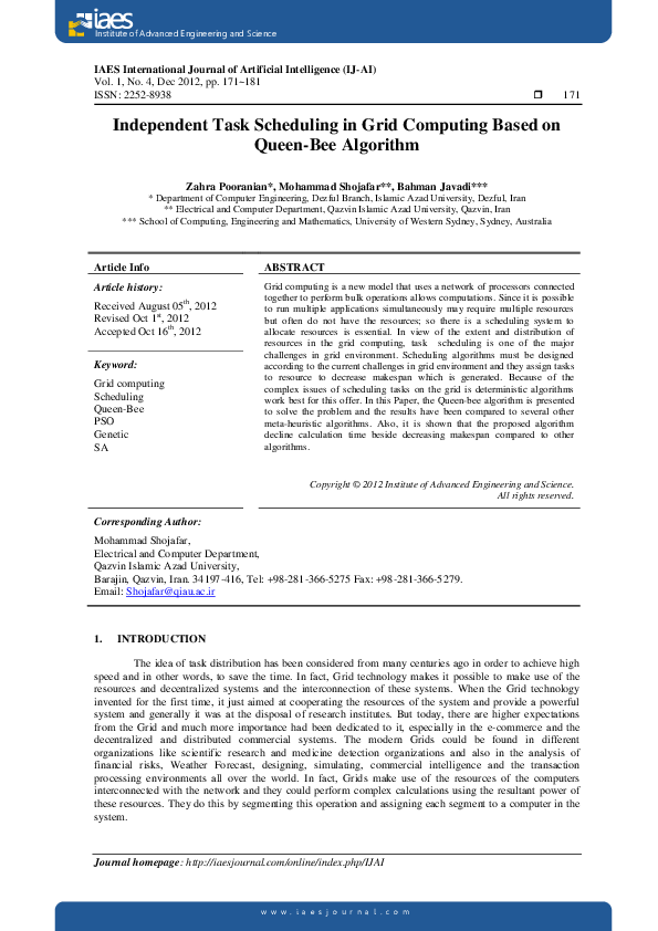Pdf Independent Task Scheduling In Grid Computing Based On Queen Bee Algorithm Zahra
