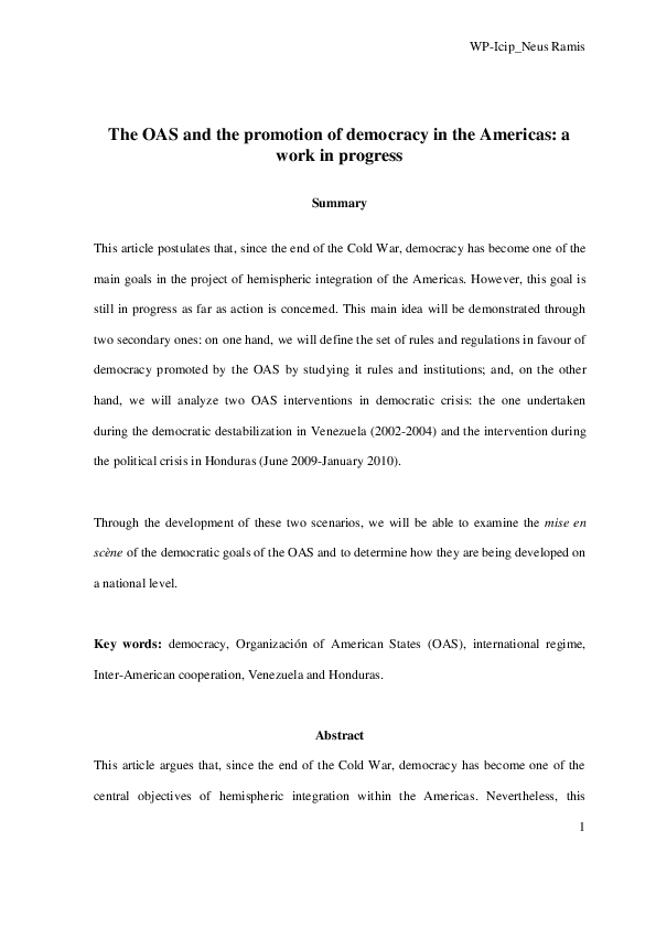 (PDF) The OAS and the promotion of democracy in the Americas: a work in ...