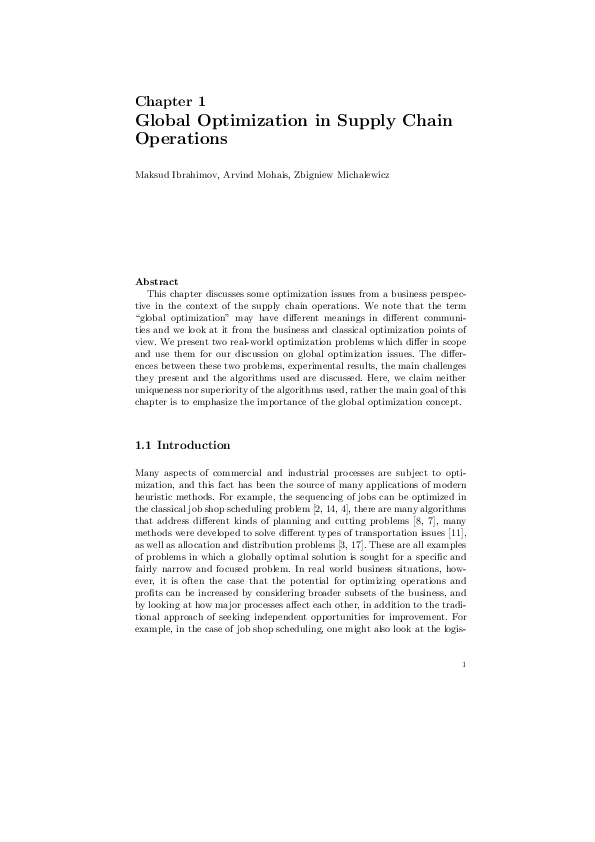 (PDF) Global optimization in supply chain operations chapter in Natural ...