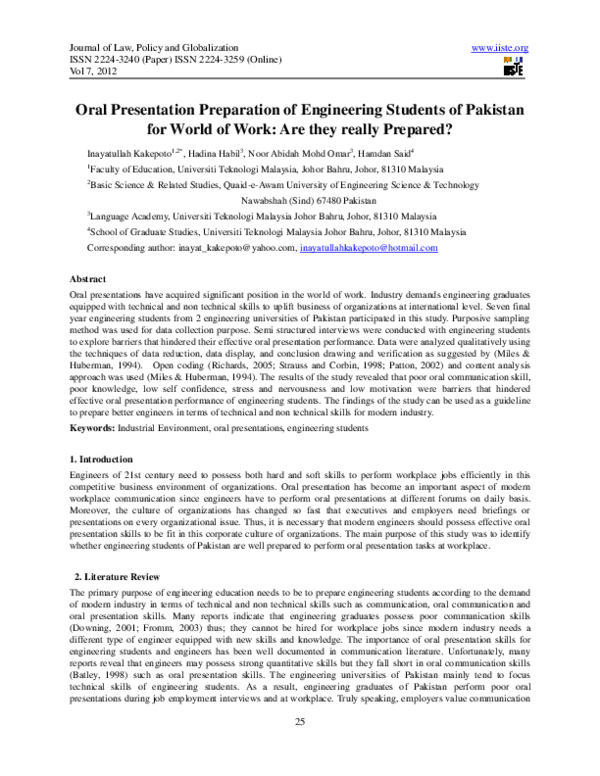 (PDF) Oral Presentation Preparation of Engineering Students of Pakistan ...