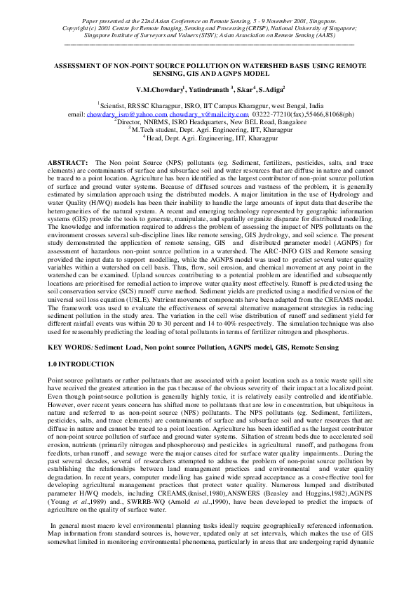 (PDF) ASSESSMENT OF NONPOINT SOURCE POLLUTION ON WATERSHED BASIS USING REMOTE SENSING, GIS AND ...