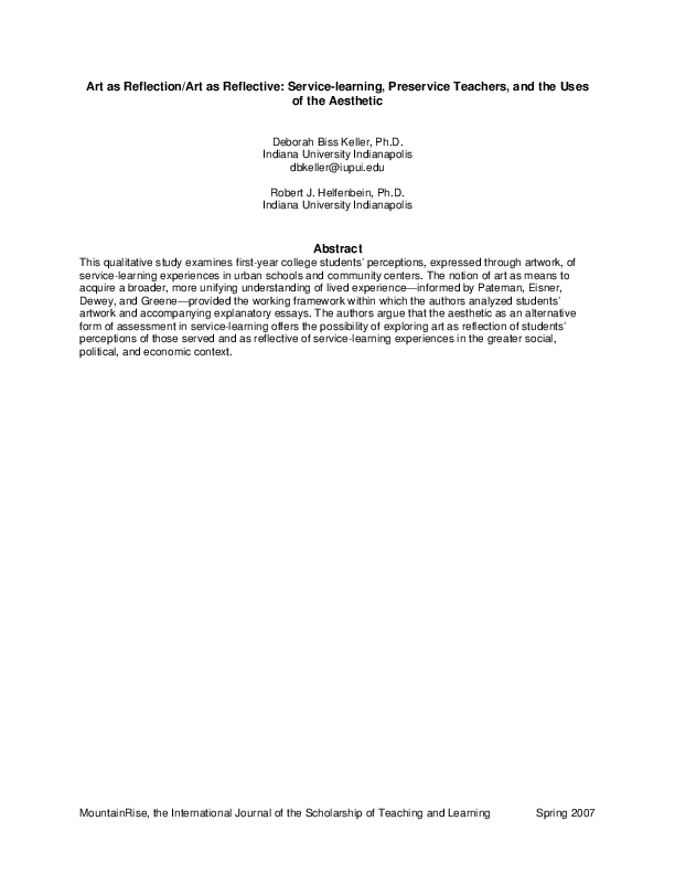 (PDF) Art as Reflection/Art as Reflective: Service-learning, Preservice ...