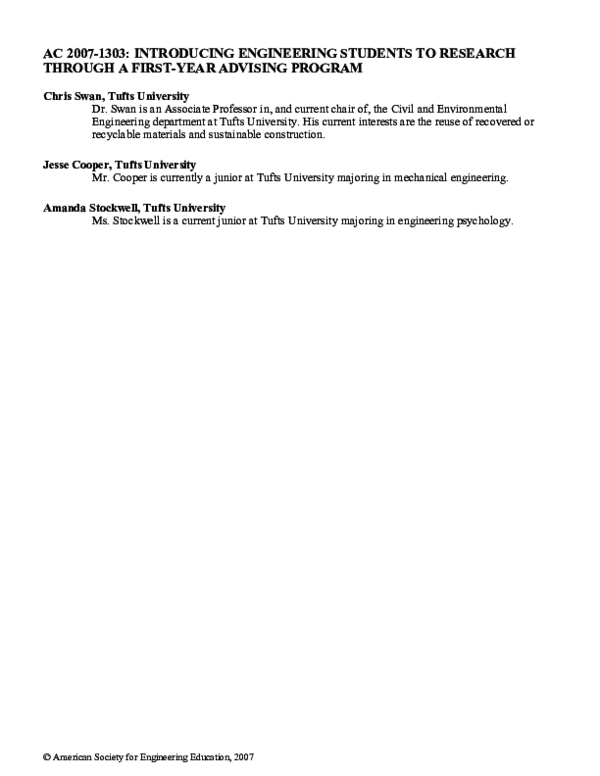 (PDF) AC 2007-1303: INTRODUCING ENGINEERING STUDENTS TO RESEARCH ...