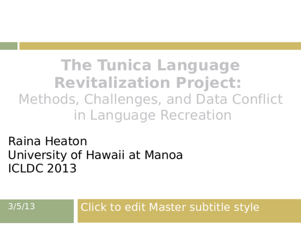 (PPT) The Tunica Language Revitalization Project: Methods, Challenges ...
