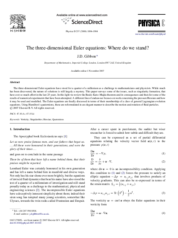 (PDF) The three-dimensional Euler equations: Where do we stand?