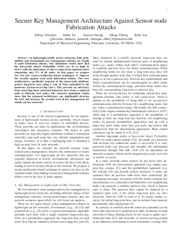 Pdf Secure Key Management Architecture Against Sensor Node Fabrication Attacks Ruby B Lee