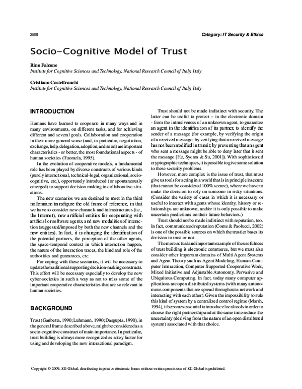 Pdf Socio Cognitive Model Of Trust