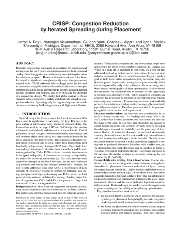 (PDF) CRISP: Congestion reduction by iterated spreading during placement