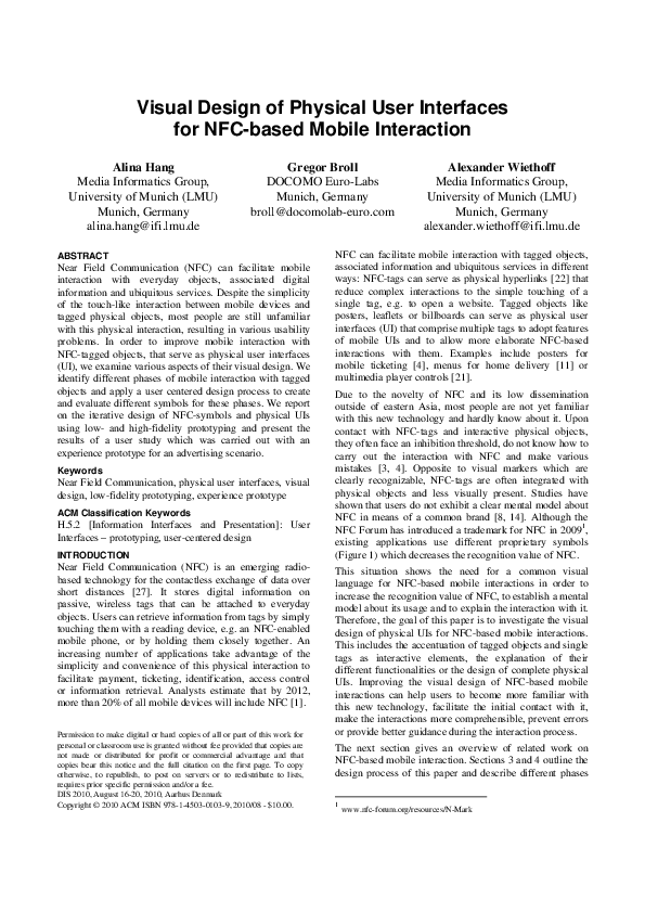 (PDF) Visual design of physical user interfaces for nfc-based mobile interaction