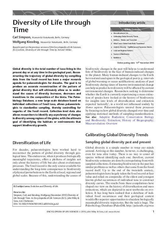(PDF) Diversity of Life through Time
