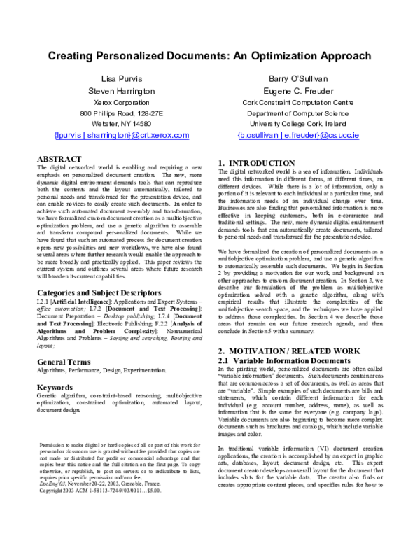 (PDF) Creating personalized documents: an optimization approach