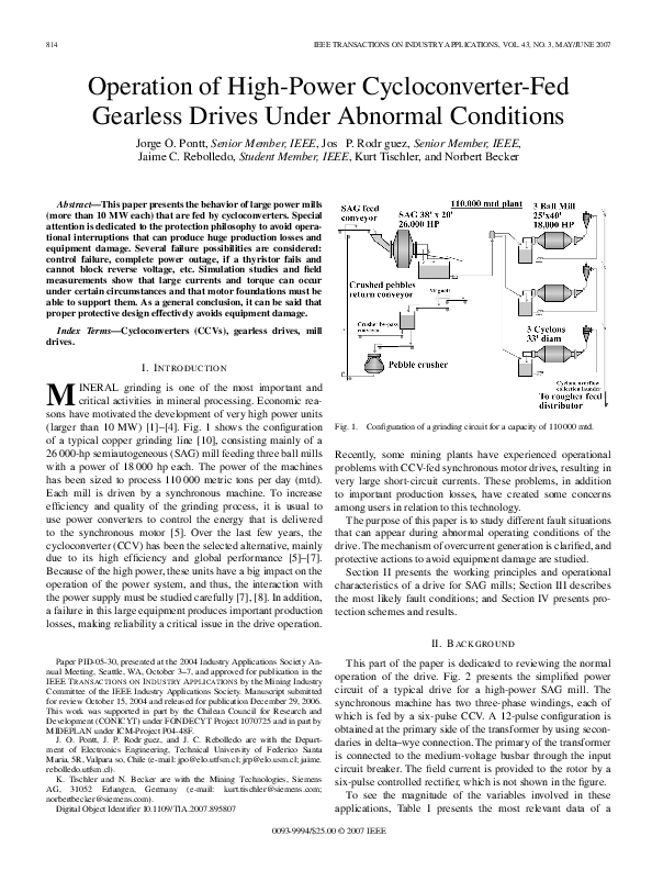 (PDF) Operation of High-Power Cycloconverter-Fed Gearless Drives Under ...