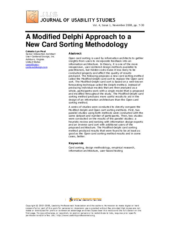 Pdf A Modified Delphi Approach To A New Card Sorting Methodology