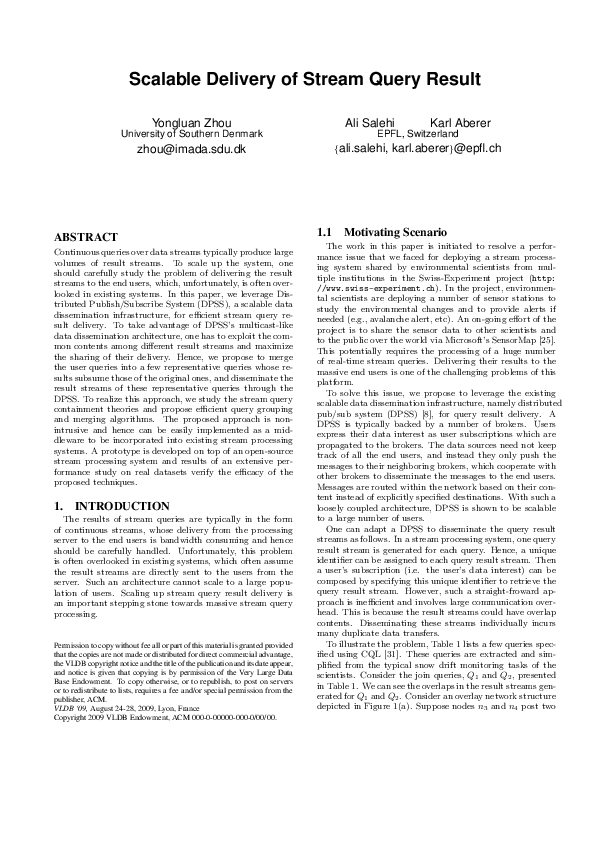 (PDF) Scalable delivery of stream query result