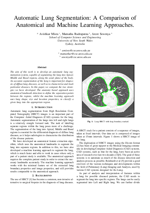 Pdf Automatic Lung Segmentation A Comparison Of Anatomical And Machine Learning Approaches