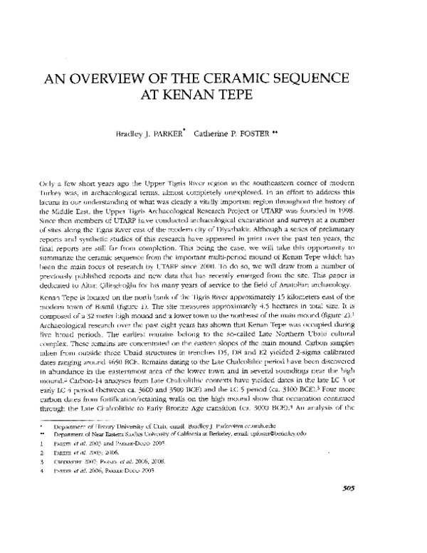 (PDF) An Overview of the Ceramic Sequence at Kenan Tepe