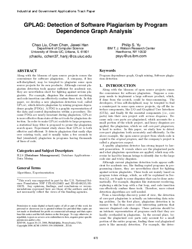 (PDF) GPLAG: detection of software plagiarism by program dependence graph analysis