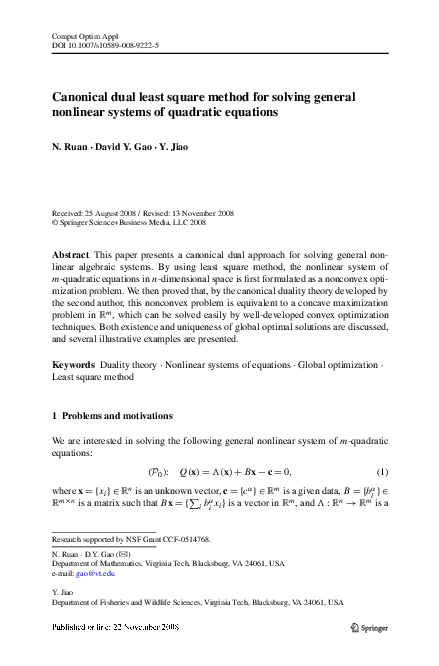 (PDF) Canonical dual least square method for solving general nonlinear ...