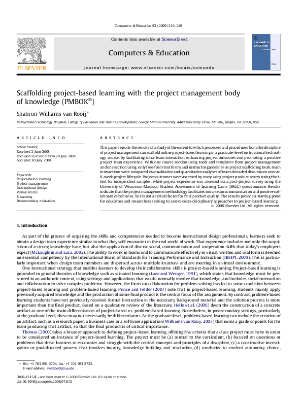 Pdf Scaffolding Project Based Learning With The Project Management