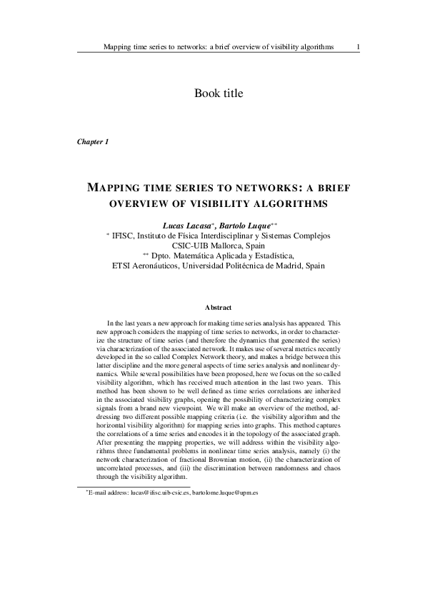 (PDF) Mapping time series to graphs: a brief overview of visibility ...