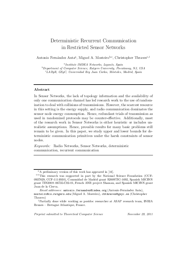 (PDF) Deterministic recurrent communication in restricted sensor networks