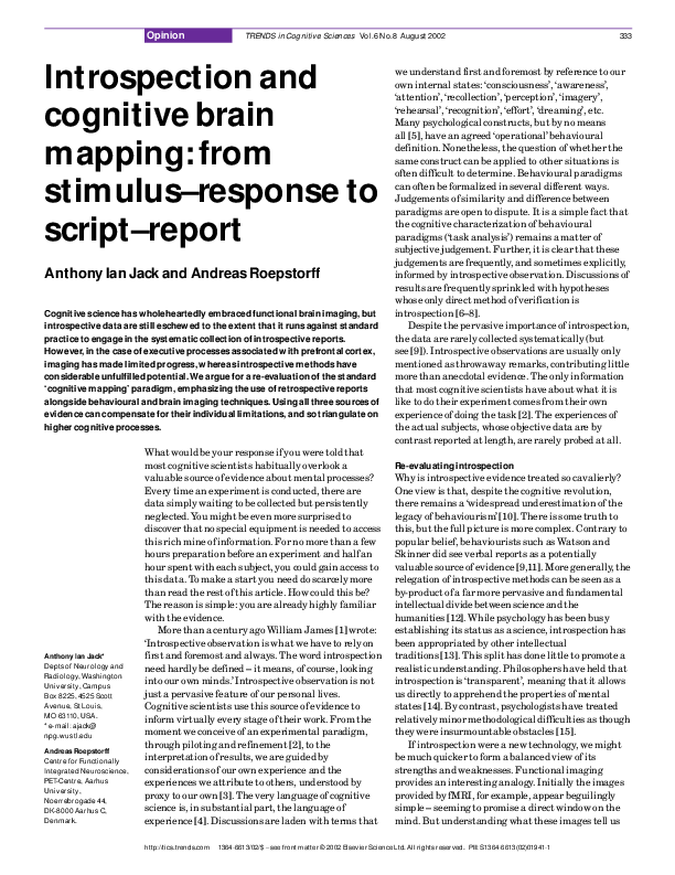 (PDF) Introspection and Cognitive Brain Mapping: From Stimulus-Response ...