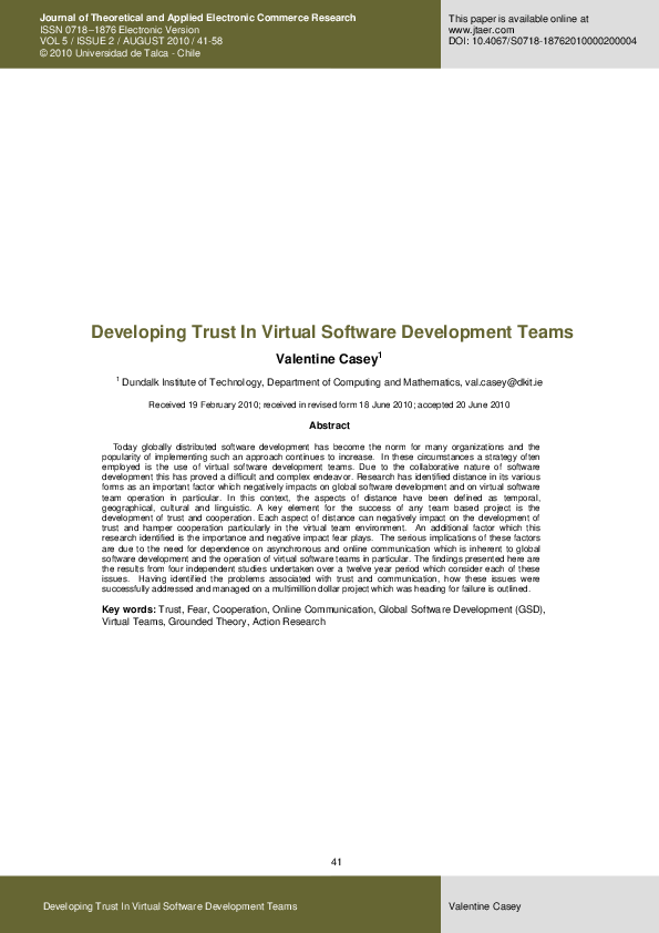 (PDF) Developing Trust in Virtual Software Development Teams