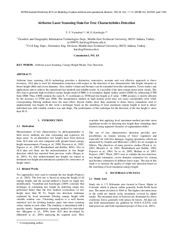 Pdf Airborne Laser Scanning Data For Tree Characteristics Detection