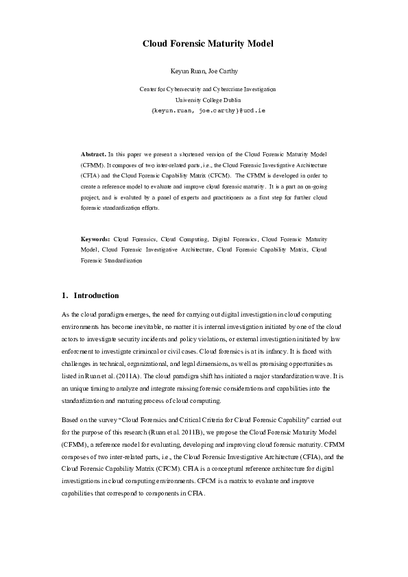 (PDF) Cloud Forensic Maturity Model