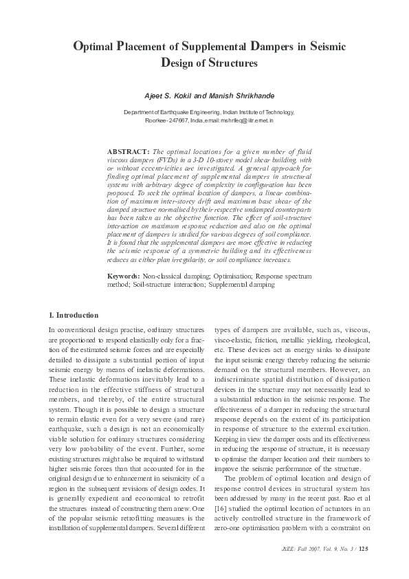 (PDF) Optimal placement of supplemental dampers in seismic design of structures