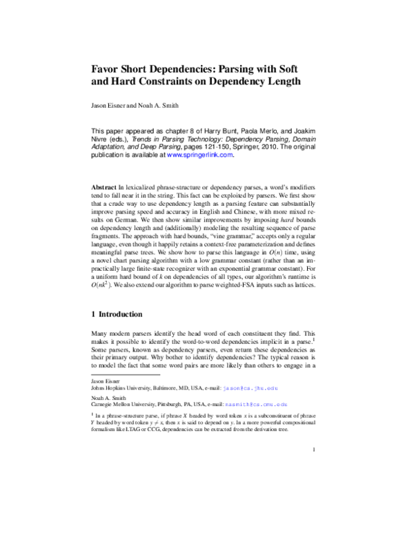 Pdf Favor Short Dependencies Parsing With Soft And Hard Constraints On Dependency Length