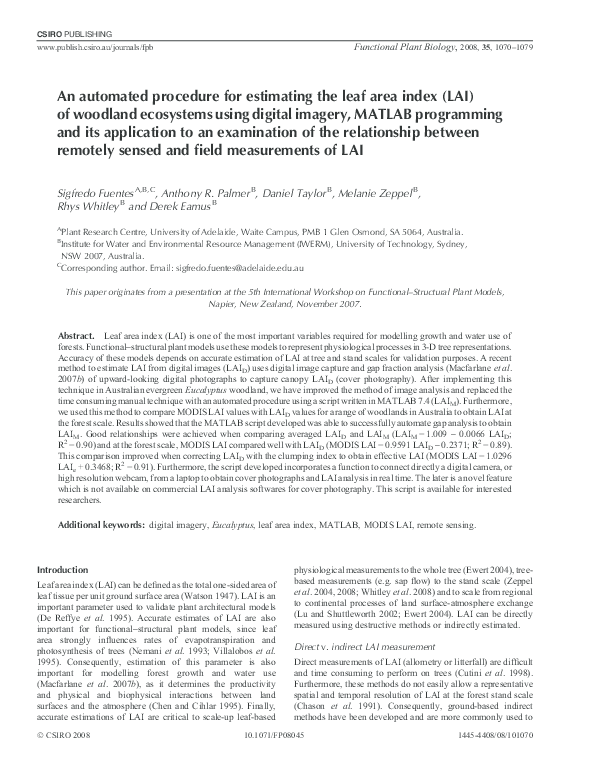 (PDF) An automated procedure for estimating the leaf area index (LAI) of woodland ecosystems ...