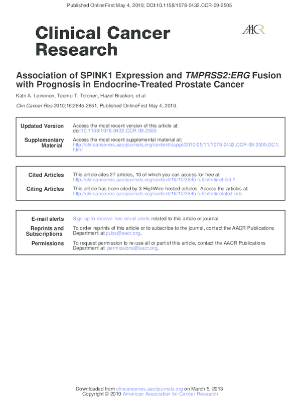 (PDF) Association of SPINK1 expression and TMPRSS2:ERG fusion in ...
